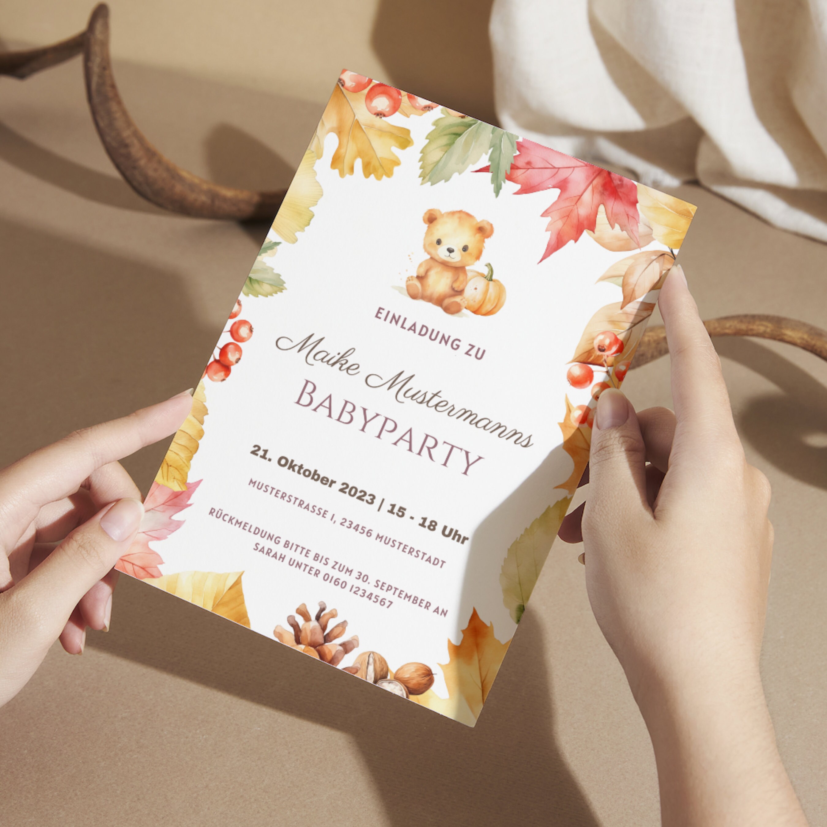 Editable Baby Shower Invitation German Template Autumn Digital - Etsy