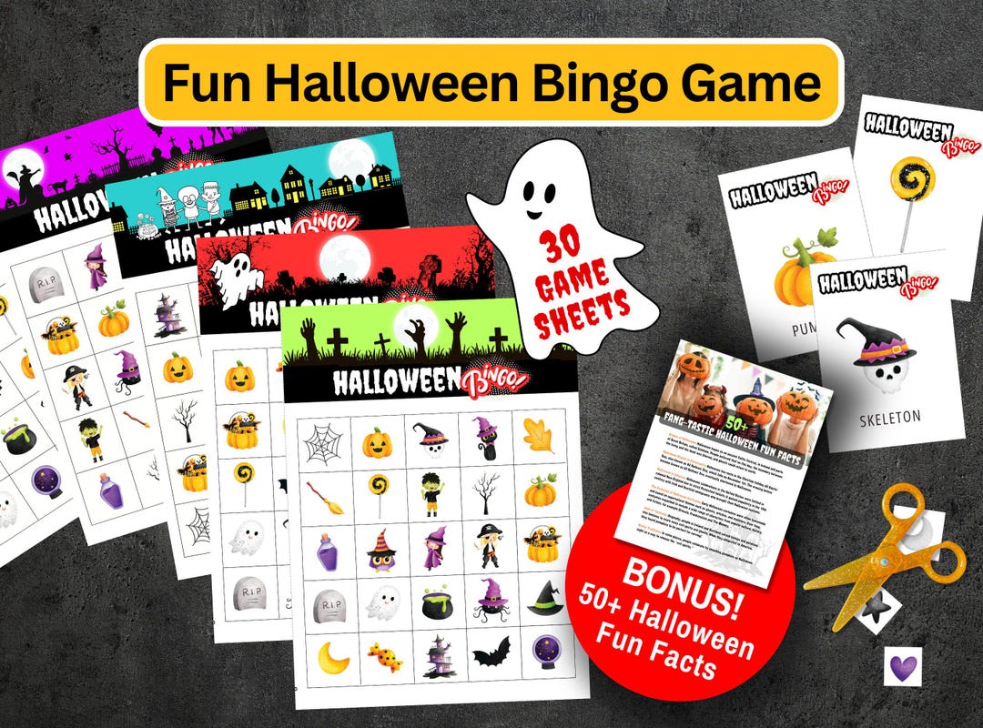 Halloween Bingo Game Kids Printable - 30 Bingo Cards - Halloween ...