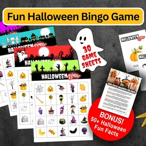 Halloween Bingo Game Kids Printable - 30 Bingo Cards - Halloween ...