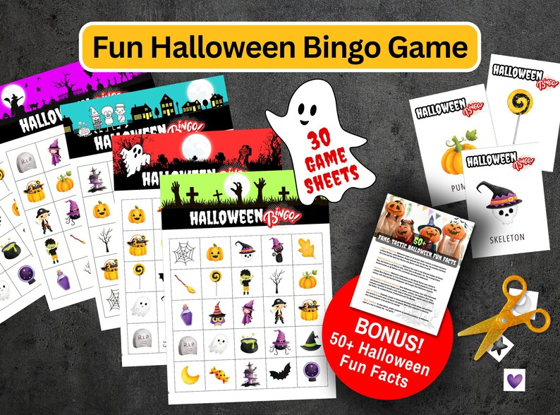 Halloween Bingo Game Kids Printable - 30 Bingo Cards - Halloween ...
