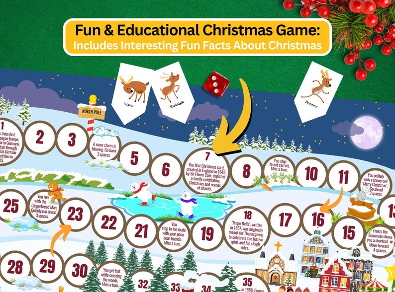 Christmas Game Printable for Kids - Santa’s Reindeer Race Board Game ...