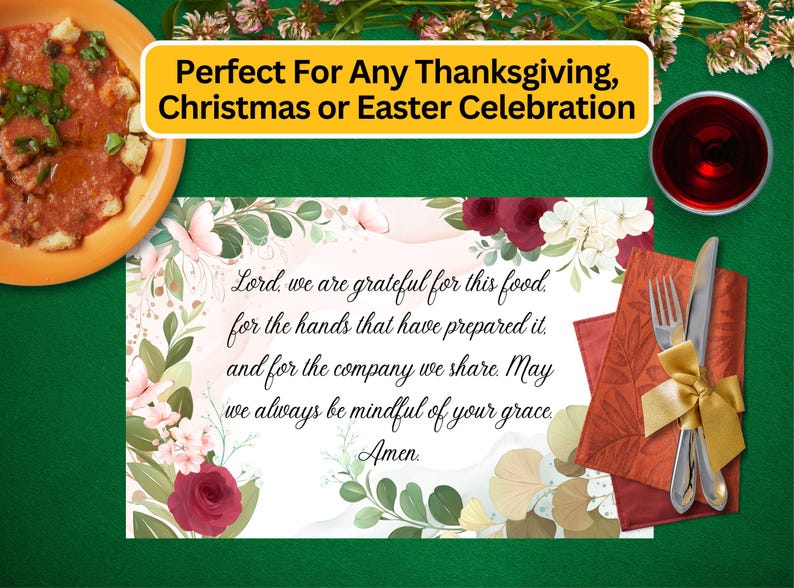 Grace Prayer Placemats - Set of 8 Floral Thanksgiving Printables (PDF ...