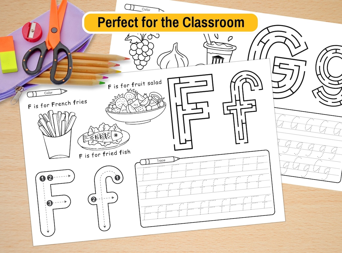 Alphabet Activity Placemats for Kids, Food Theme, Vocabulary Coloring ...