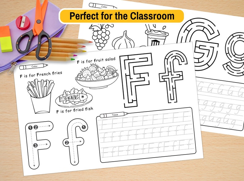Alphabet Activity Placemats for Kids, Food Theme, Vocabulary Coloring ...