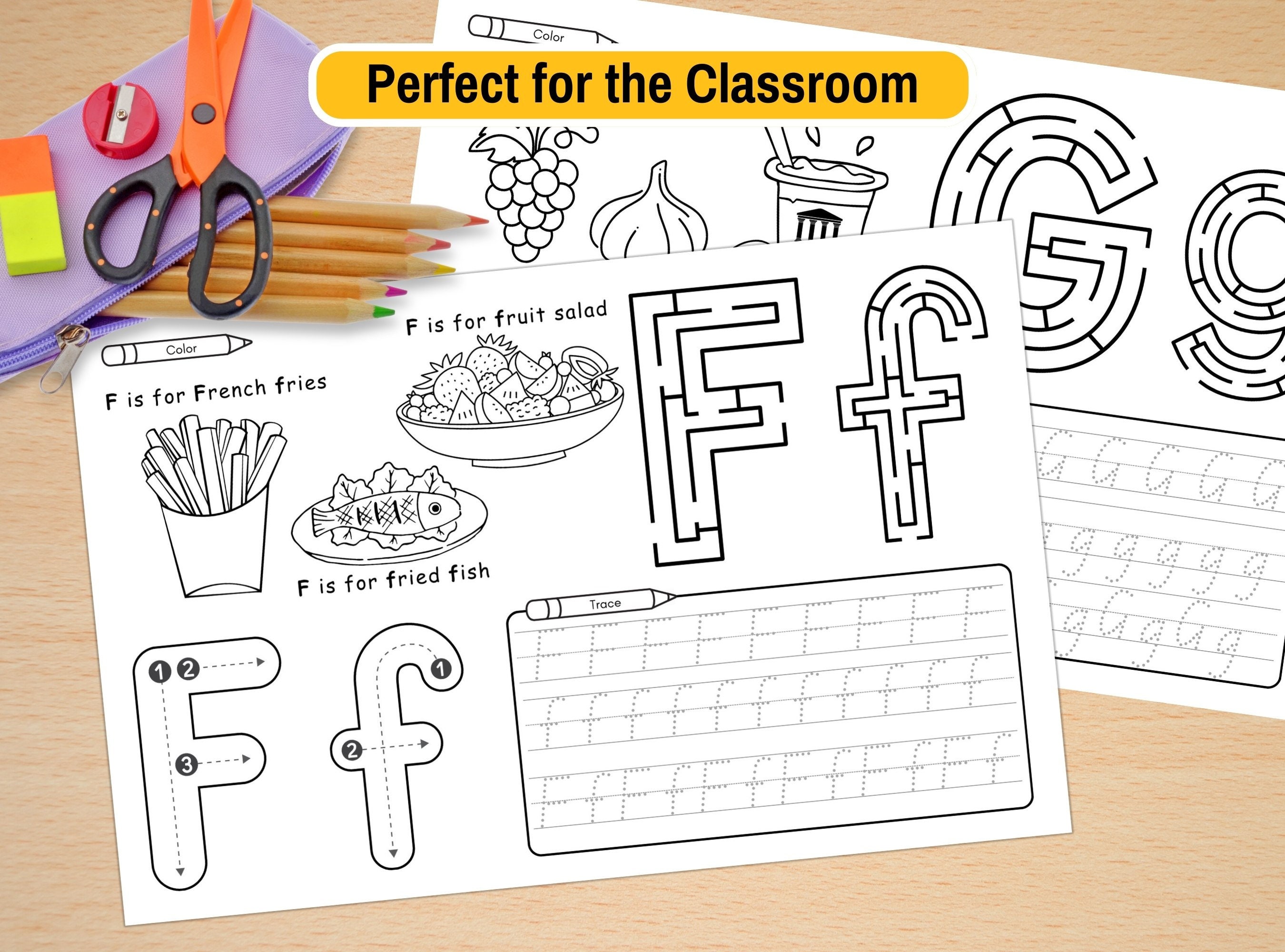Alphabet Activity Placemats for Kids, Food Theme, Vocabulary Coloring ...