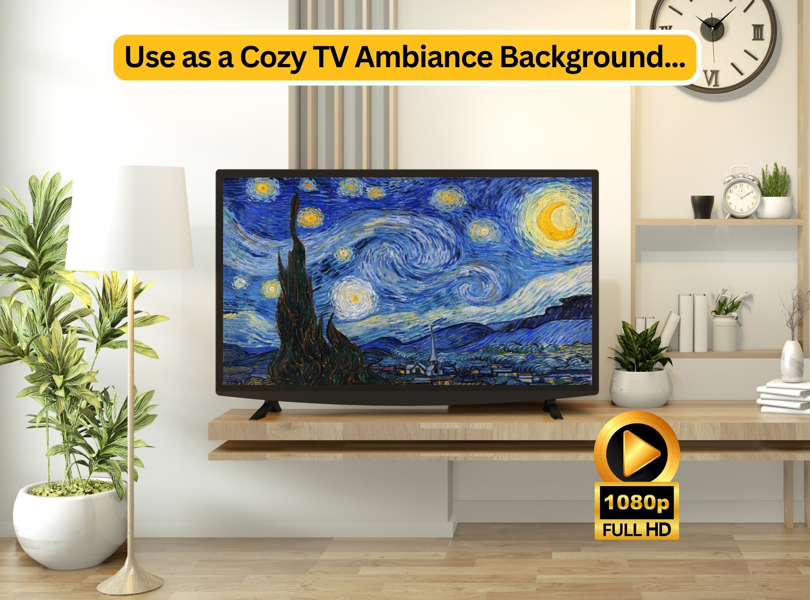 Animated Starry Night Background Ambiance - Impressionist TV Art Frame ...