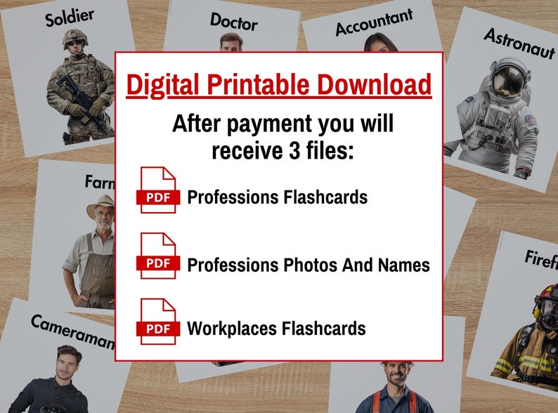 Professions Printable Flashcards for Kids Real Photo Jobs 3 Part Flash ...