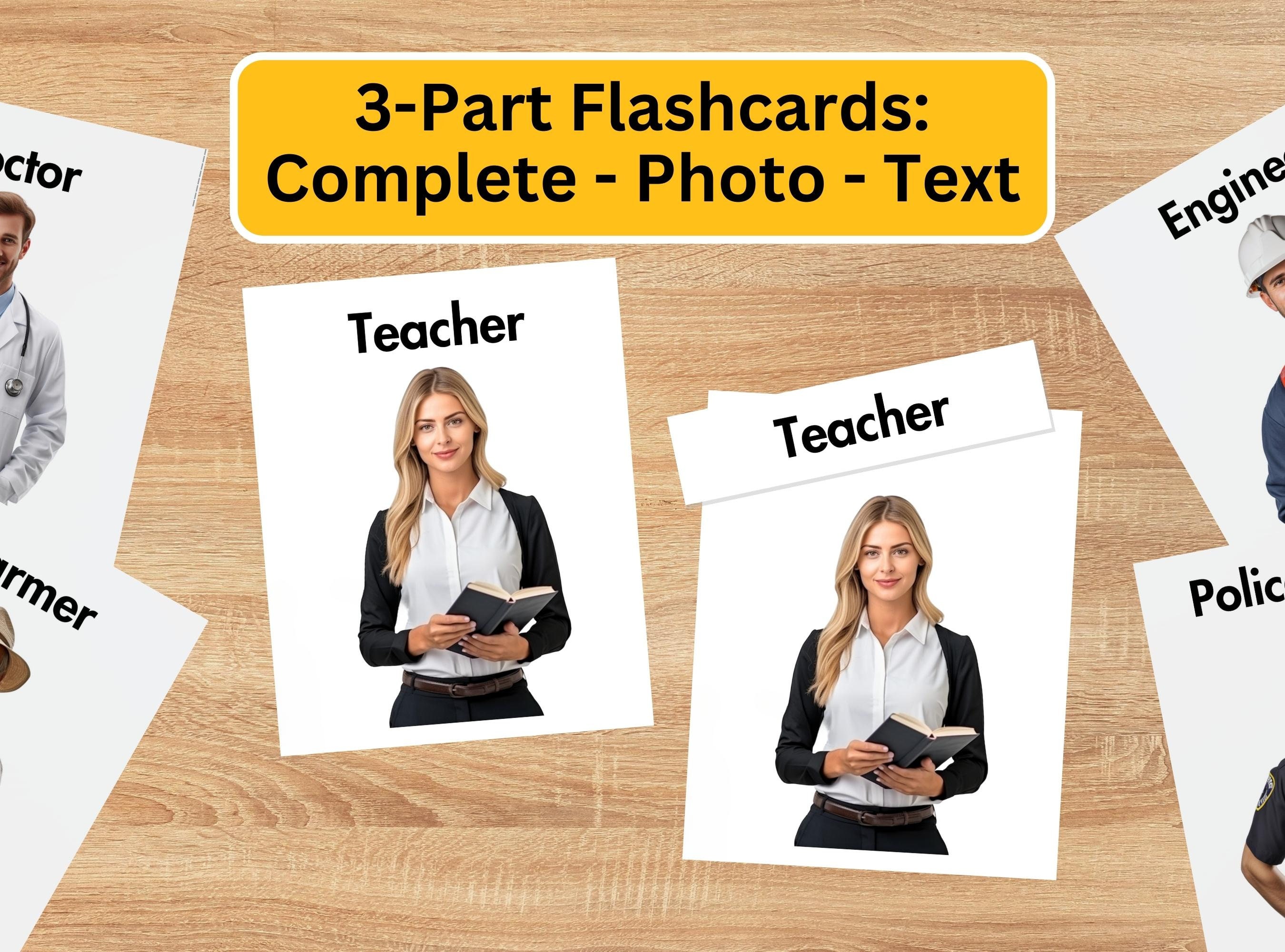 Professions Printable Flashcards for Kids - Real Photo Jobs 3 Part ...