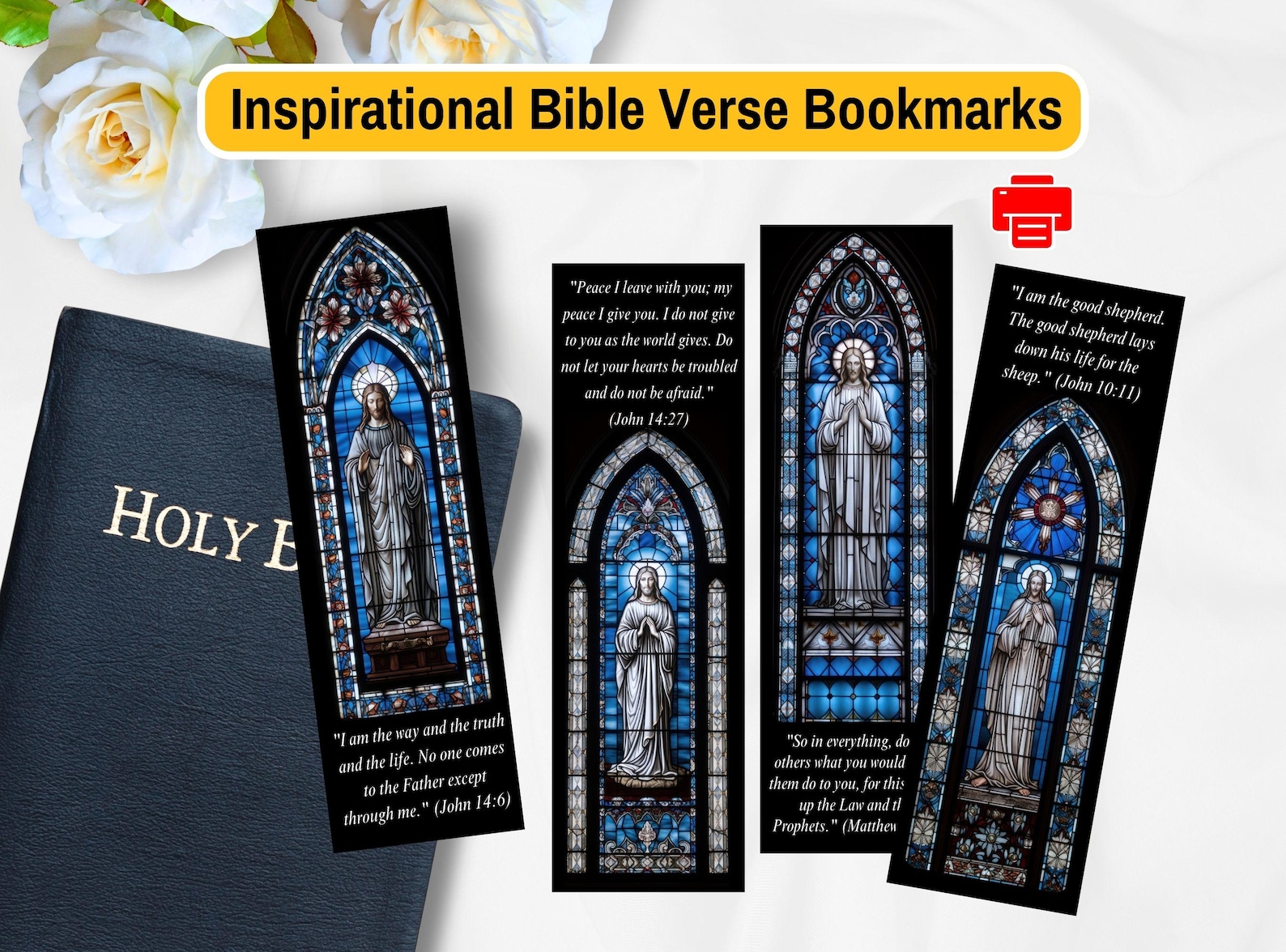Bible Verse Bookmark Download Jesus Stained Glass Windows Printable Set ...