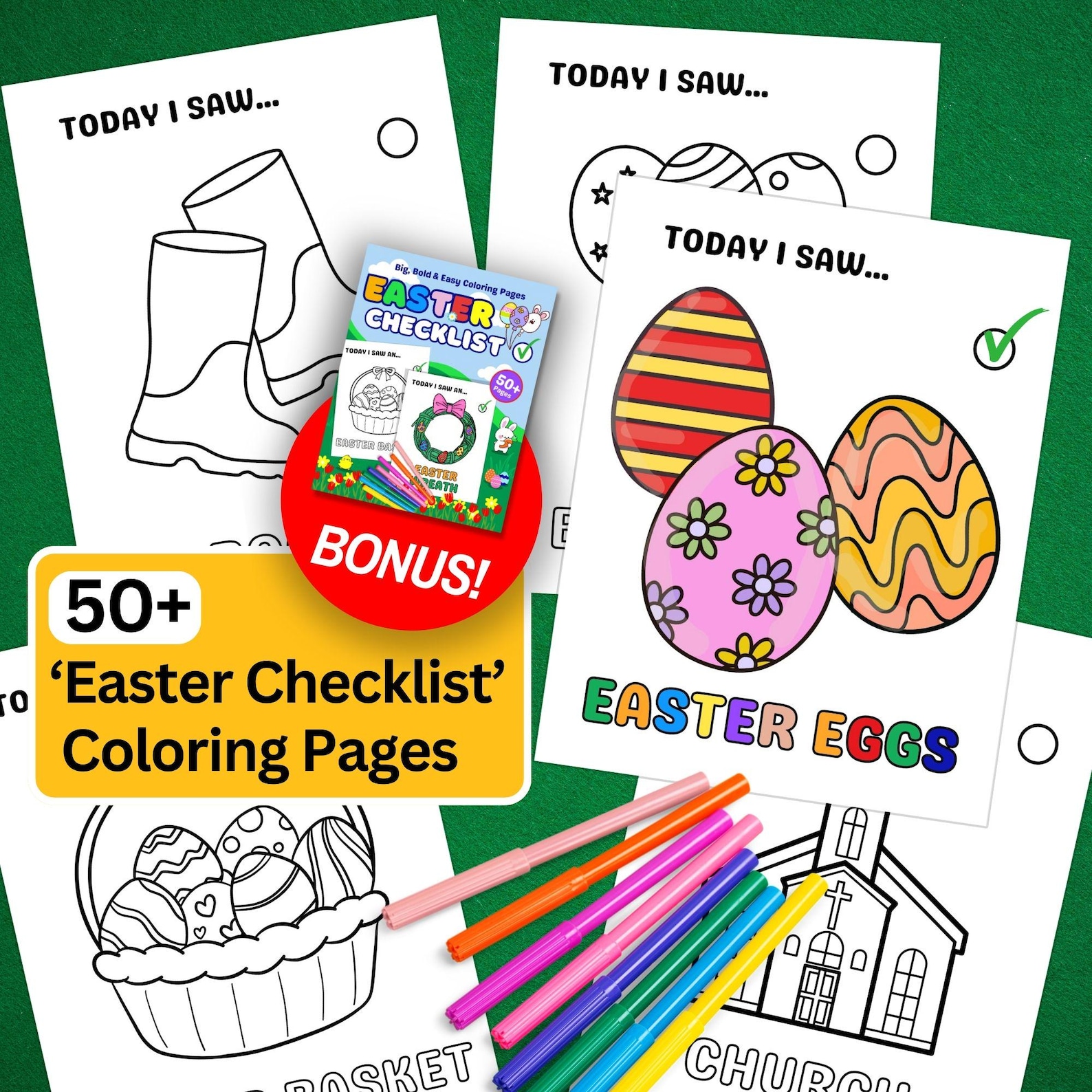 Easter Bold Easy Kids Coloring Pages - 50+ Spring Objects to Find ...
