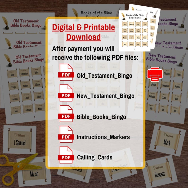 Bible Books Bingo Game, Old & New Testament, Sunday School (digital ...