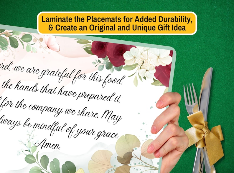 Grace Prayer Placemats - Set of 8 Floral Thanksgiving Printables (PDF ...