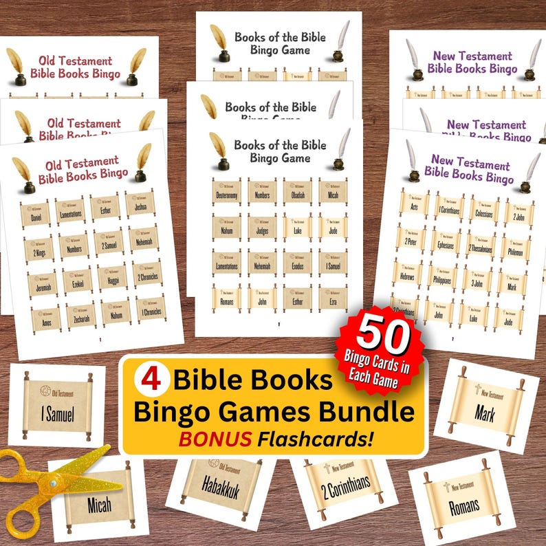 Bible Books Bingo Game, Old & New Testament, Sunday School (digital ...