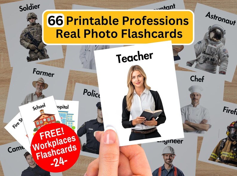 Professions Flashcards for Kids: Real Photo Jobs (digital Education ...