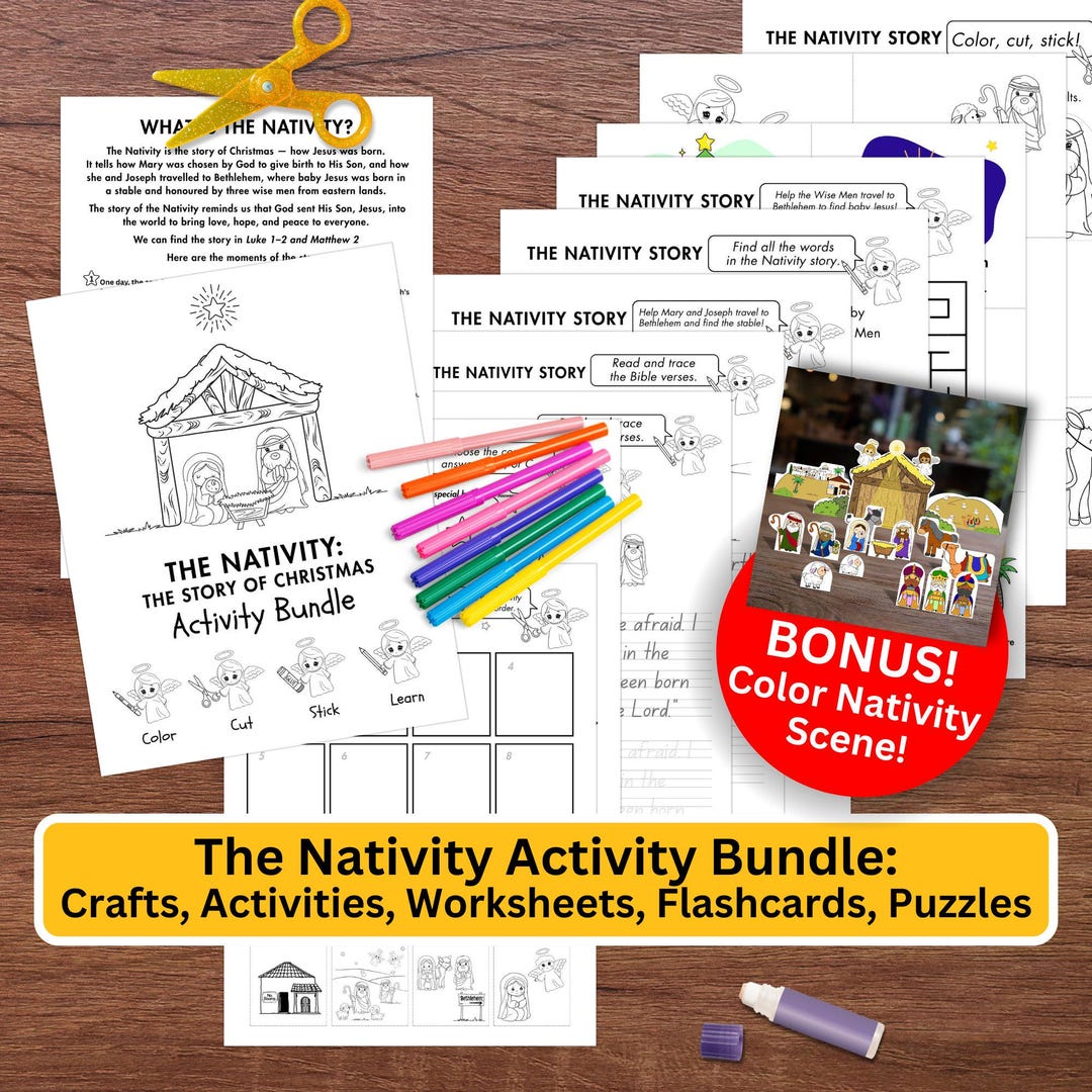 Nativity Story Activity Bundle – Bible Lesson, Games, Crafts (printable ...