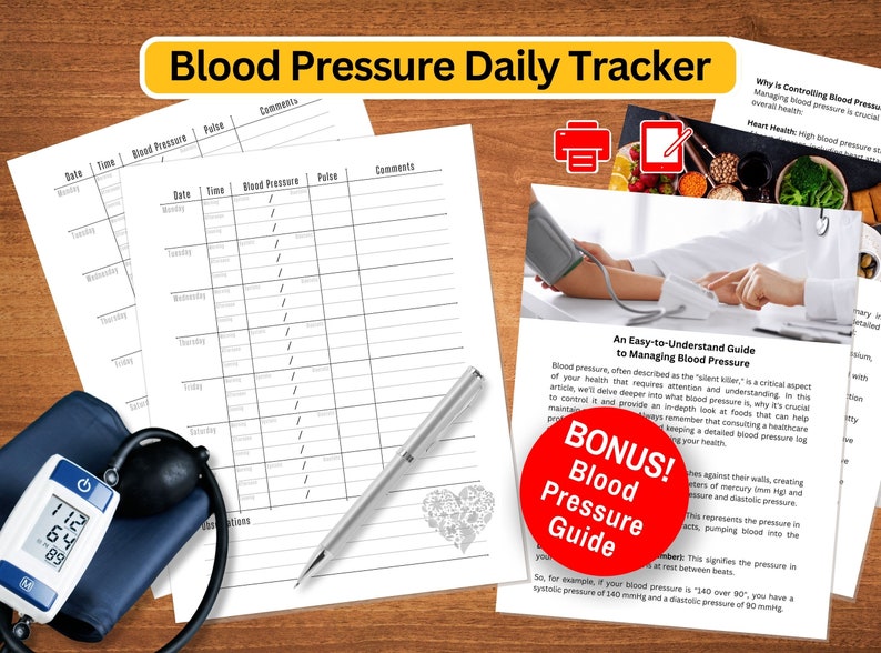 Blood Pressure Log Printable Template, Daily Blood Pressure Tracker ...