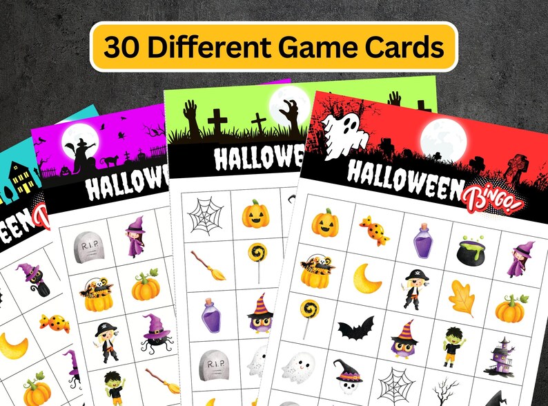 Halloween Bingo Game Kids Printable - 30 Bingo Cards - Halloween ...
