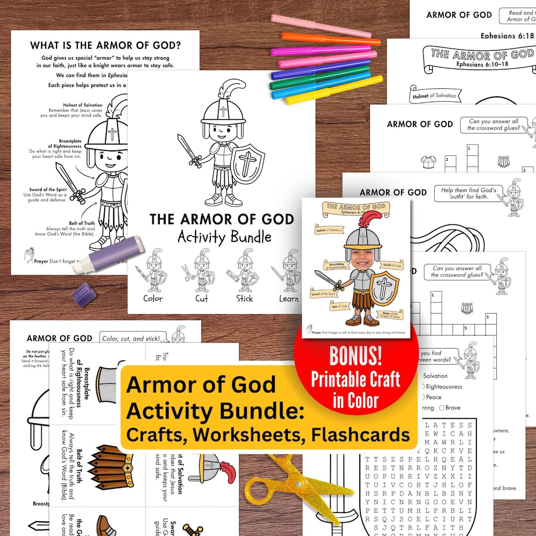 Armor of God Printable Activity Bundle - Kids Bible Study, Coloring and ...