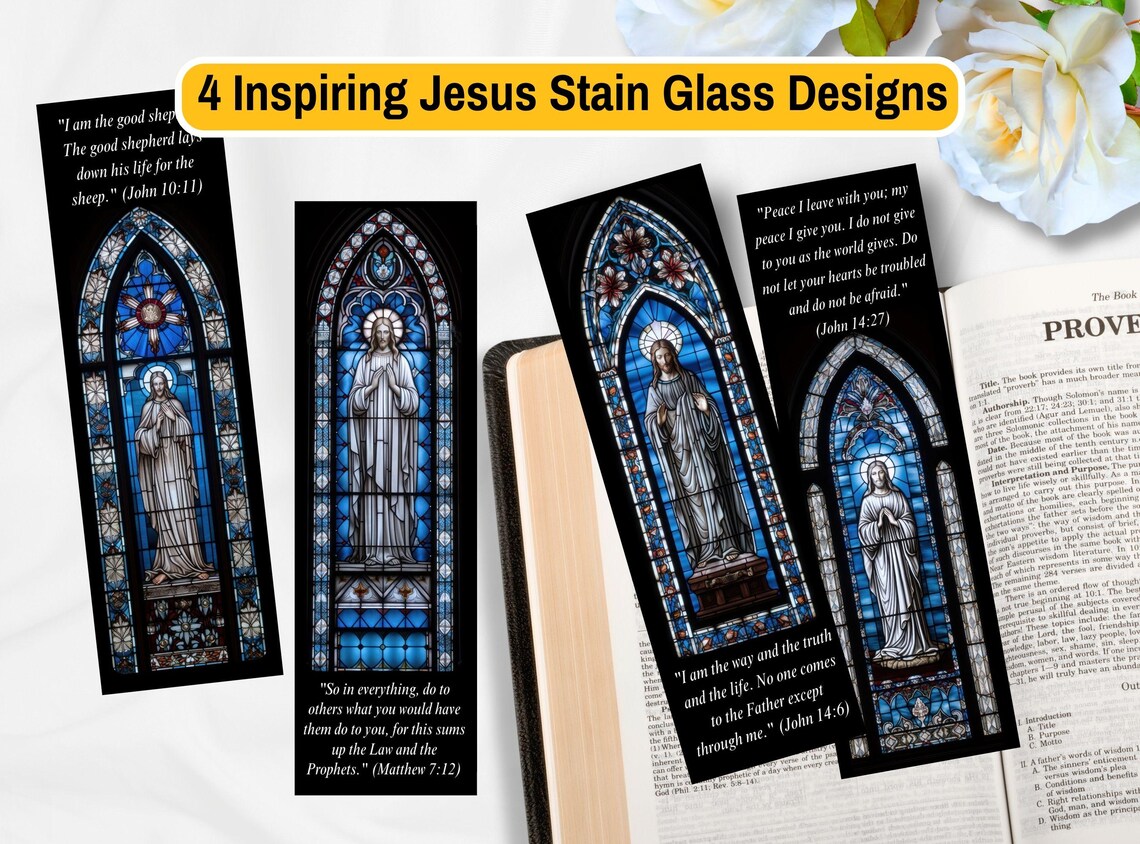 Bible Verse Bookmark Download Jesus Stained Glass Windows Printable Set ...