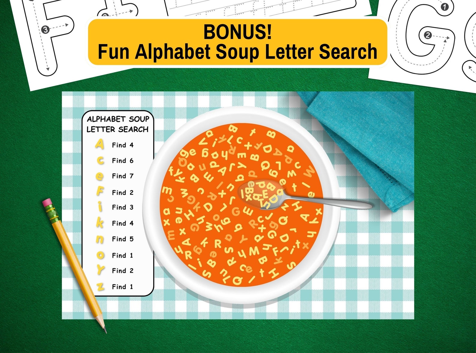 Alphabet Activity Placemats for Kids, Food Theme, Vocabulary Coloring ...