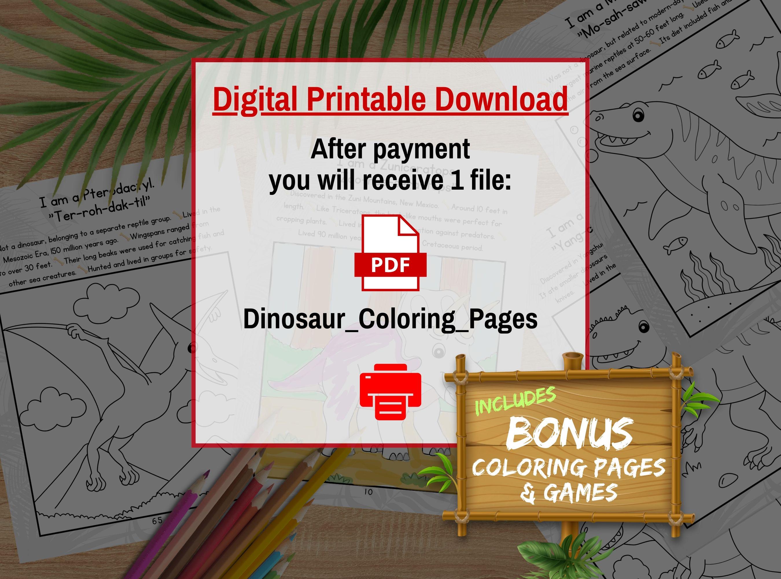 Dinosaur Coloring Pages for Kids - Printable T-rex, Triceratops ...