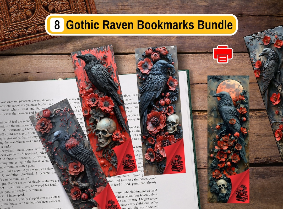 Gothic Bookmarks Gift Printable - Horror Book Lover Gift Set of 8 ...