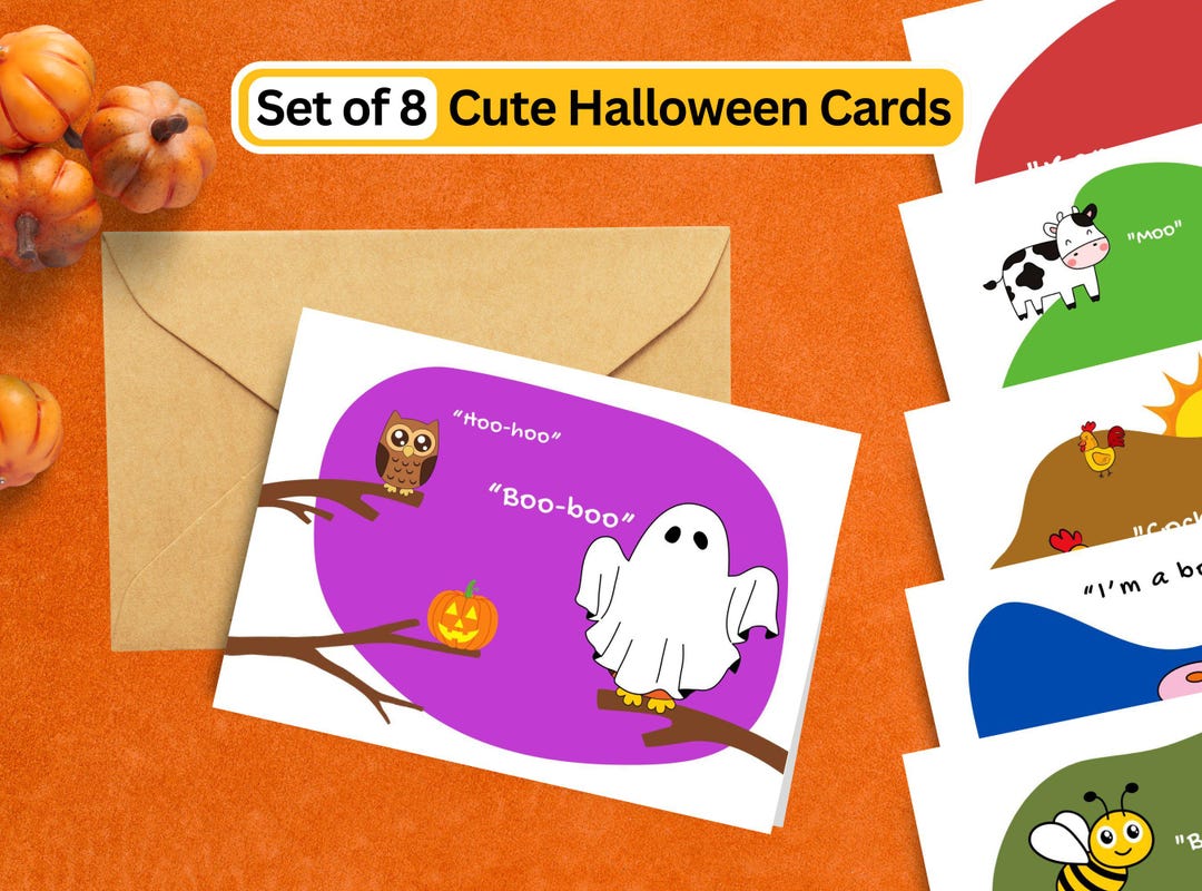 Cute Halloween Cards for Kids – Set of 8, Printable Boo Pun Invitations ...