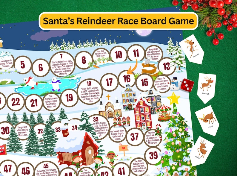Christmas Game Printable for Kids - Santa’s Reindeer Race Board Game ...