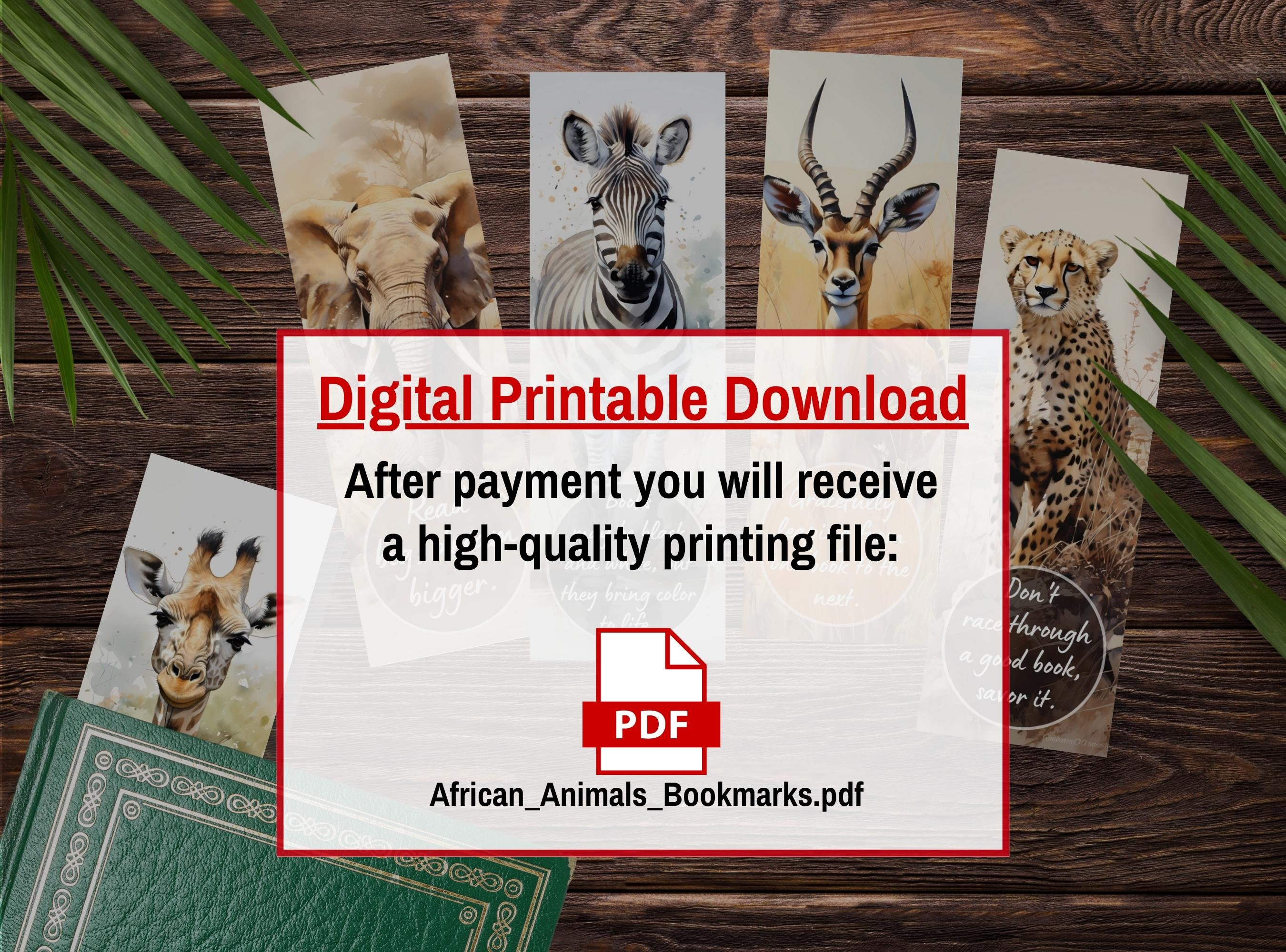 Printable Bookmarks African Animals Bundle 15 Beautiful - Etsy