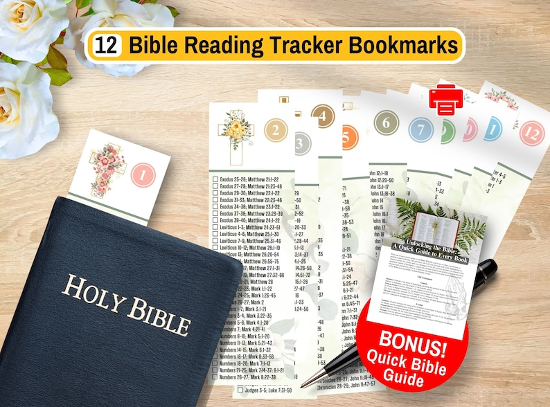 Bible Reading Plan Bookmarks 12 Bible Tracking Printable Bookmarks ...