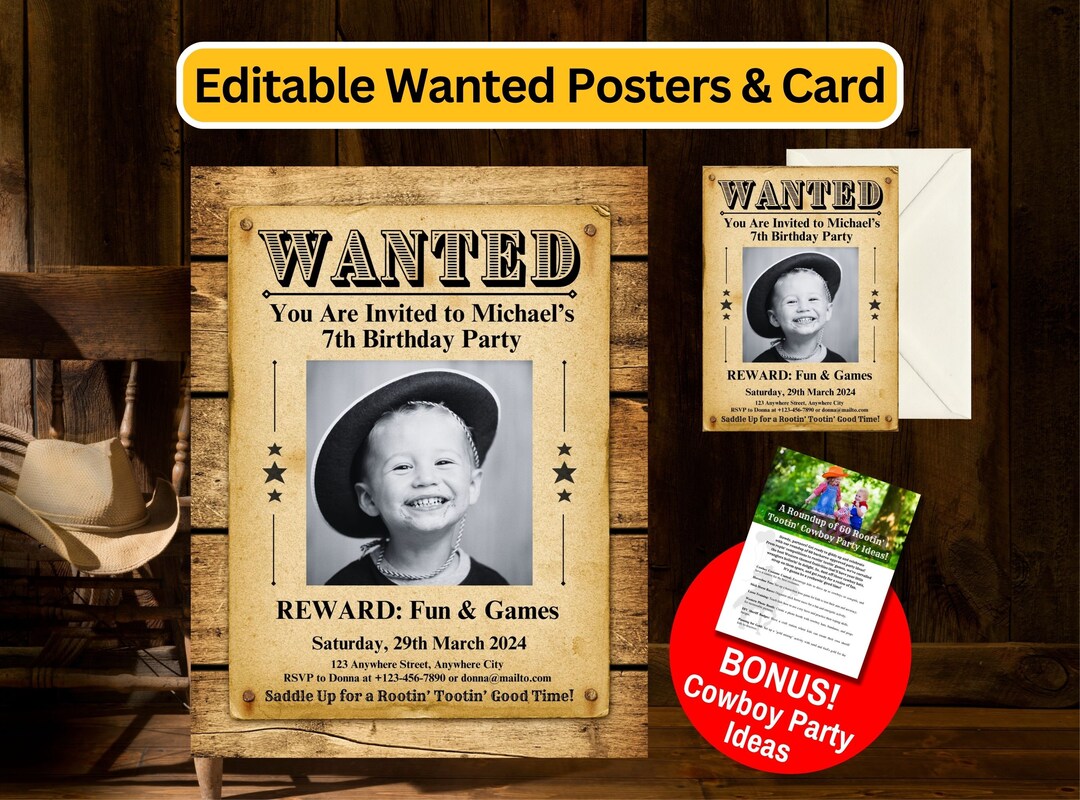 Editable Cowboy Wanted Sign & Invitation (digital Download) - Etsy
