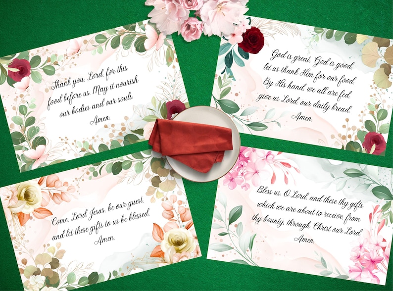 Grace Prayer Placemats - Set of 8 Floral Thanksgiving Printables (PDF ...