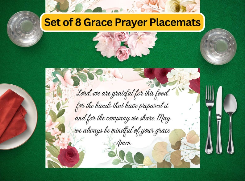 Grace Prayer Placemats - Set of 8 Floral Thanksgiving Printables (PDF ...