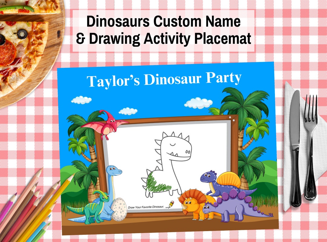 Editable Dinosaur Placemat for Kids - Personalized Party Activity Place ...