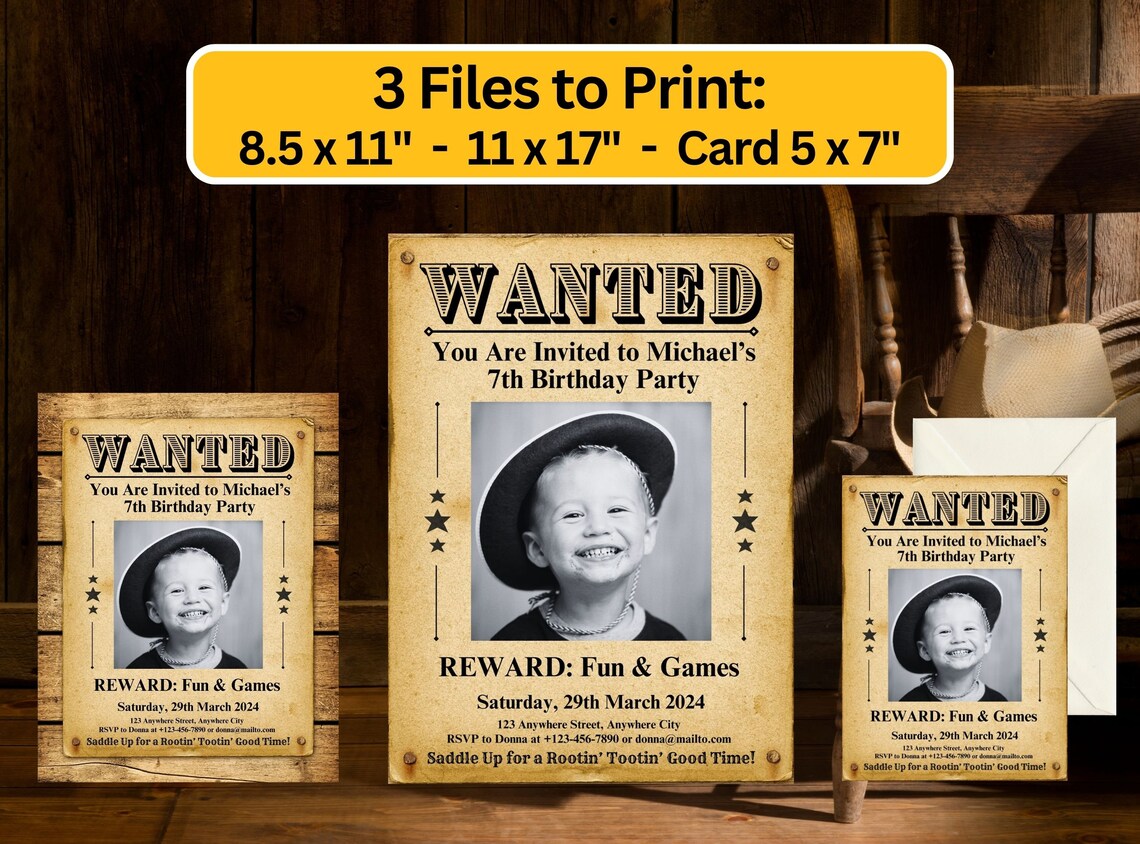 Editable Cowboy Wanted Sign & Invitation (digital Download) - Etsy