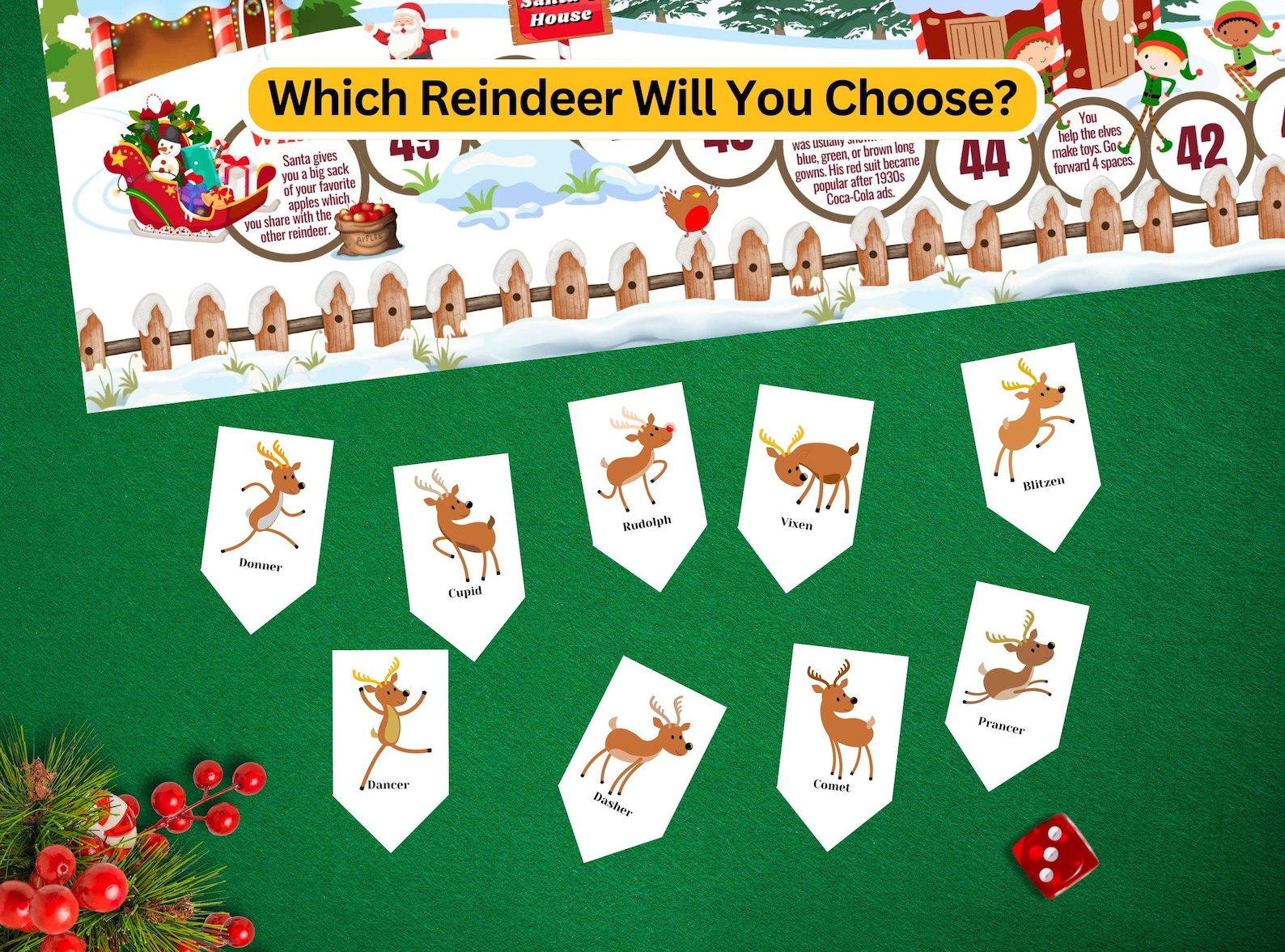 Christmas Game Printable for Kids - Santa’s Reindeer Race Board Game ...