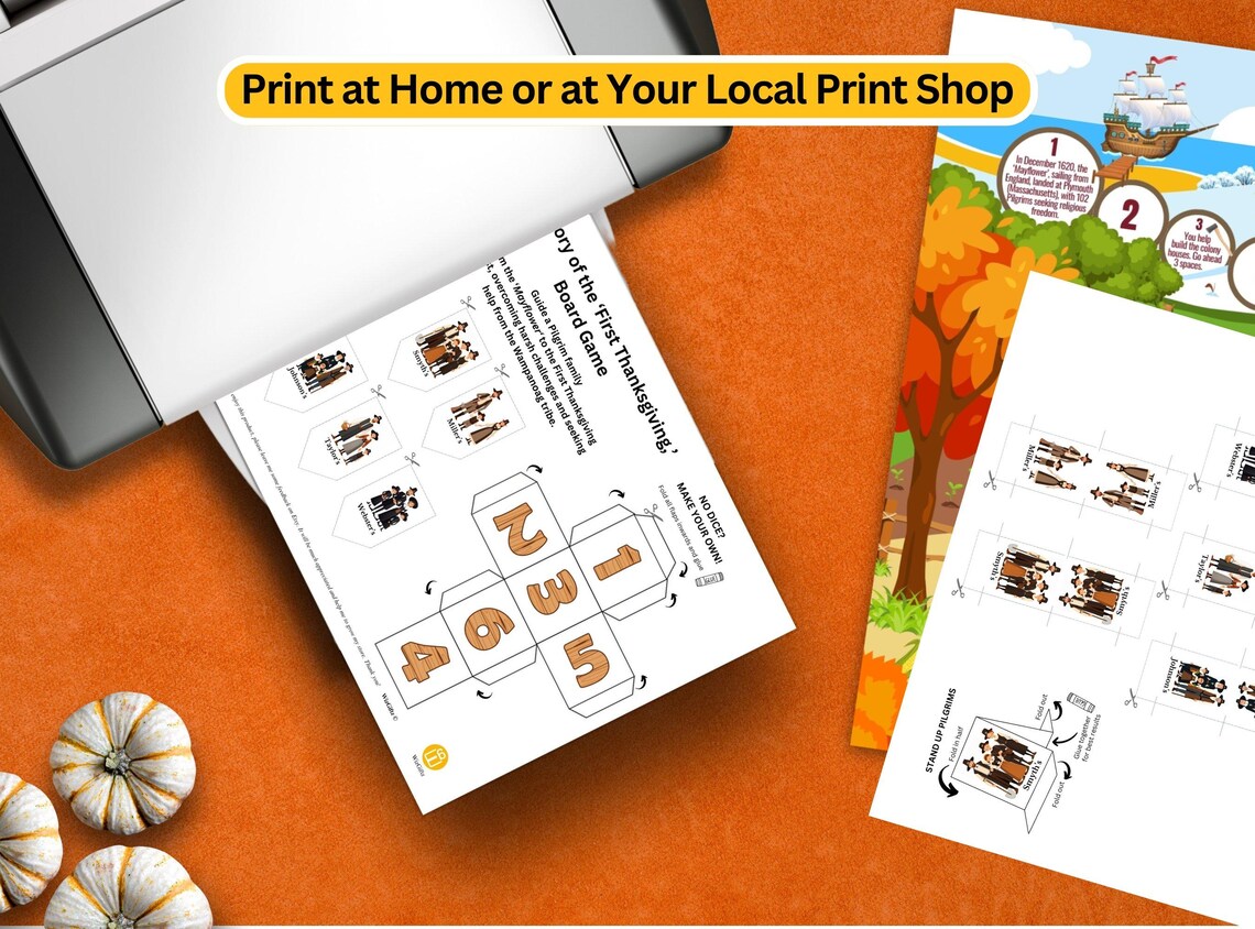 Thanksgiving Story Dice Board Game - Pilgrim History (printable) - Etsy