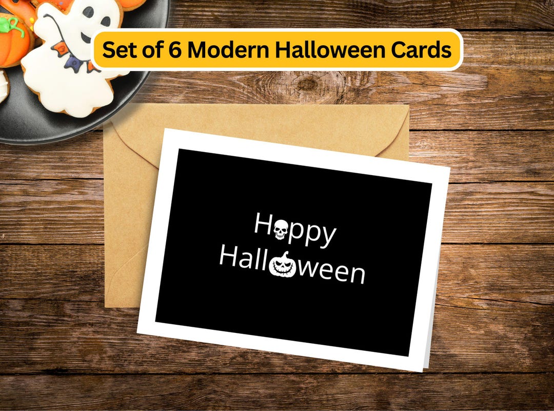 Halloween Carding - Printable Simple Halloween Cards - Set of 6 ...