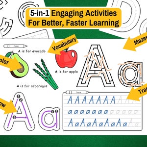Alphabet Activity Placemats for Kids, Food Theme, Vocabulary Coloring ...