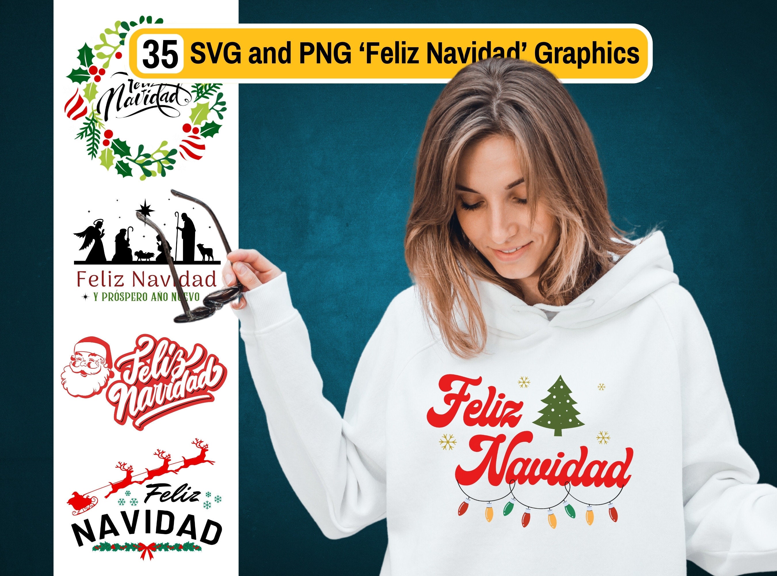Feliz Navidad Message Graphics PNG SVG Bundle Perfect for Printing ...