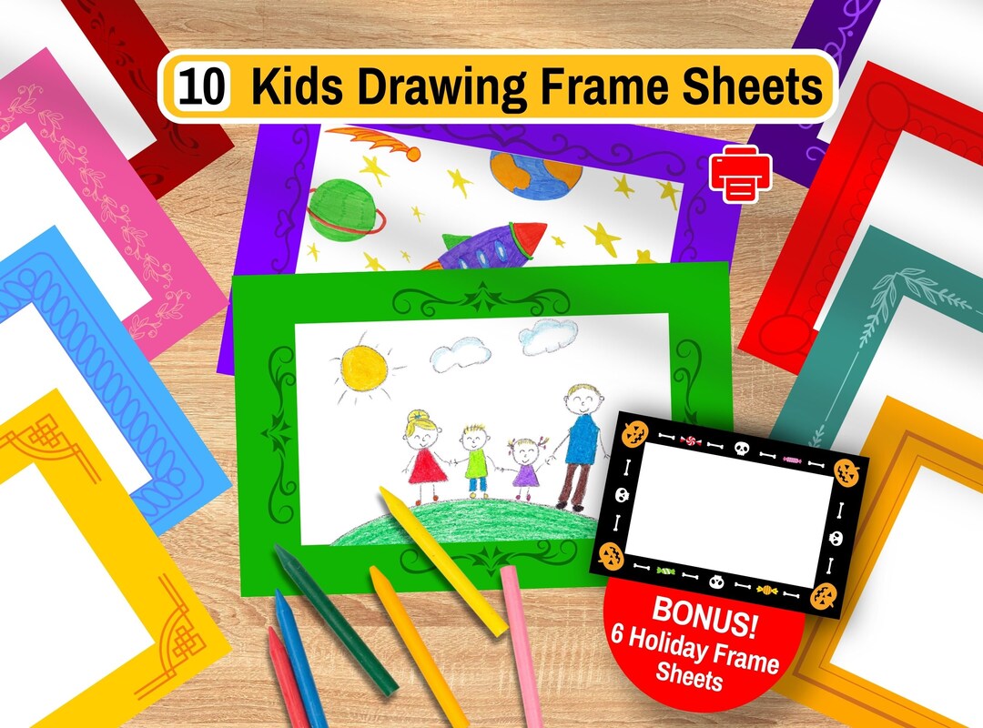 Kids Drawing Picture Frame Sheets 10 Drawing Pages With Borders ...