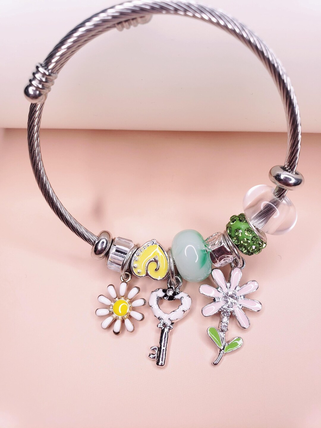 Daisy & Key Stainless Steel Charm Bracelet - Etsy