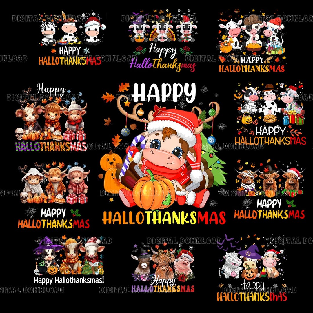 Bundle Happy Hallothanksmas Cow Png, Hallothanksmas Png, Halloween Png ...