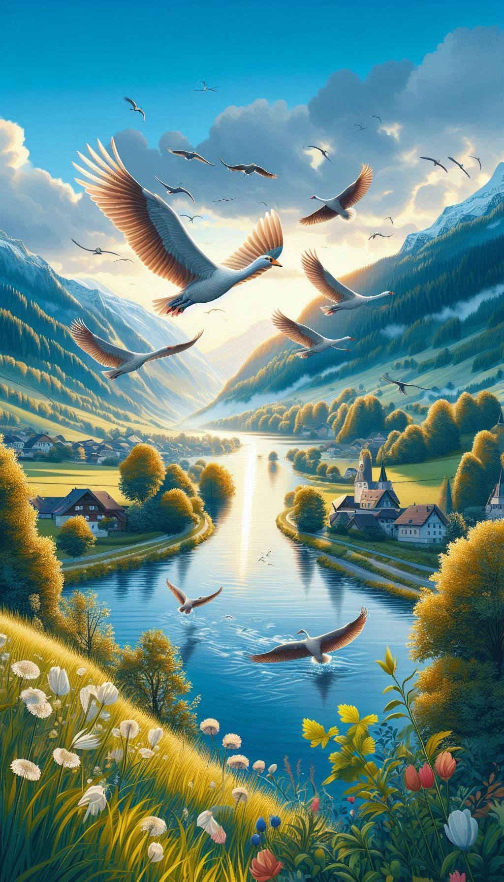 Ducks Flying Over a River, Beautiful River, Ducks, Digital Art Print - Etsy