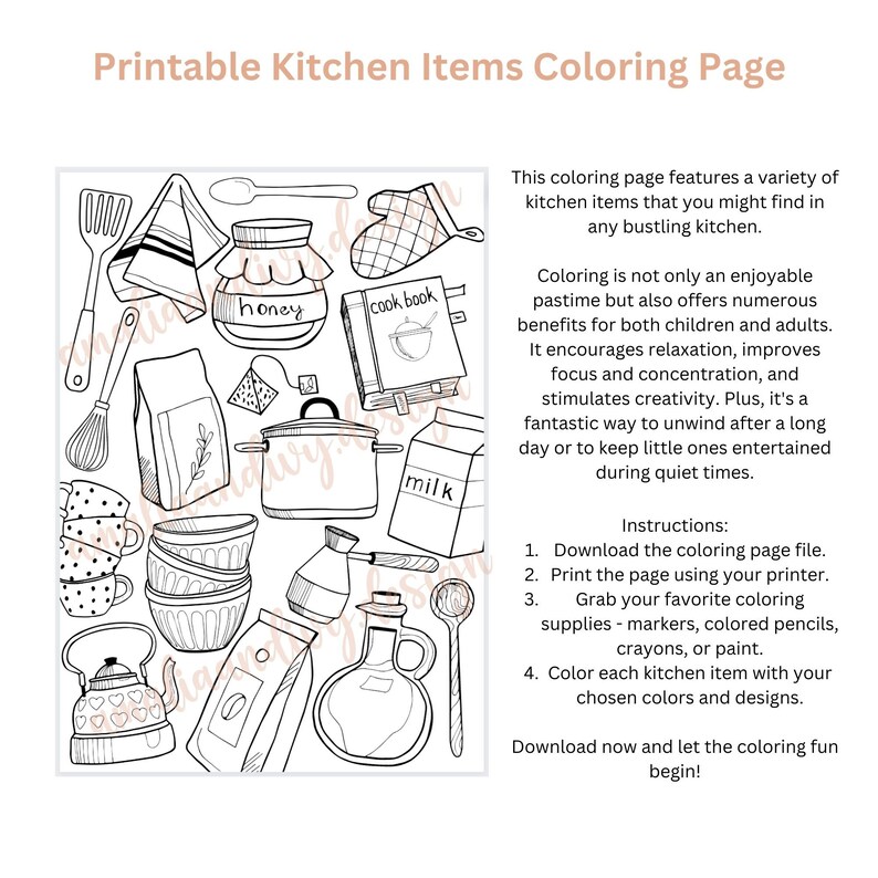 1 Printable Kitchen Items Coloring Page, Children Coloring, Children ...