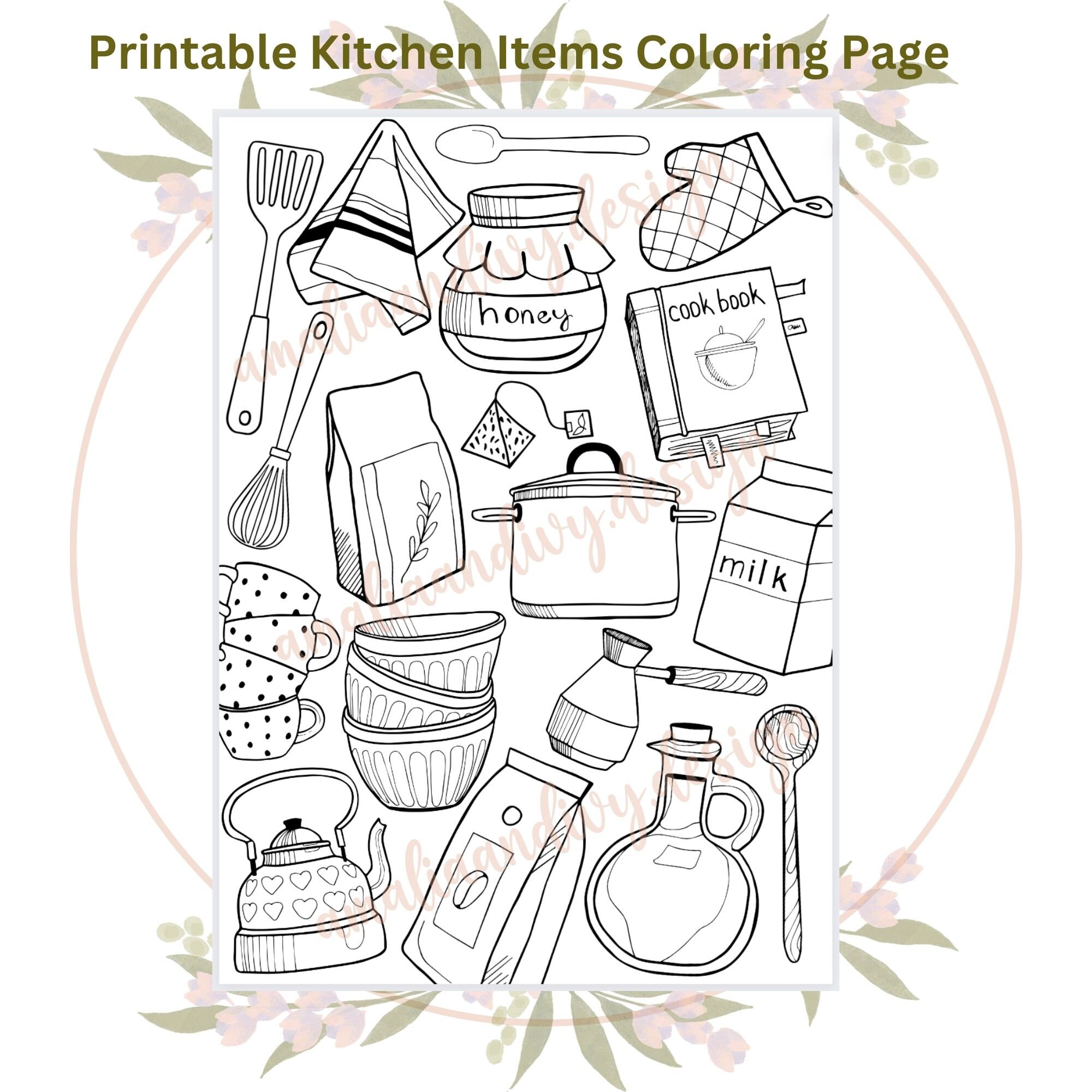 1 Printable Kitchen Items Coloring Page, Children Coloring, Children ...