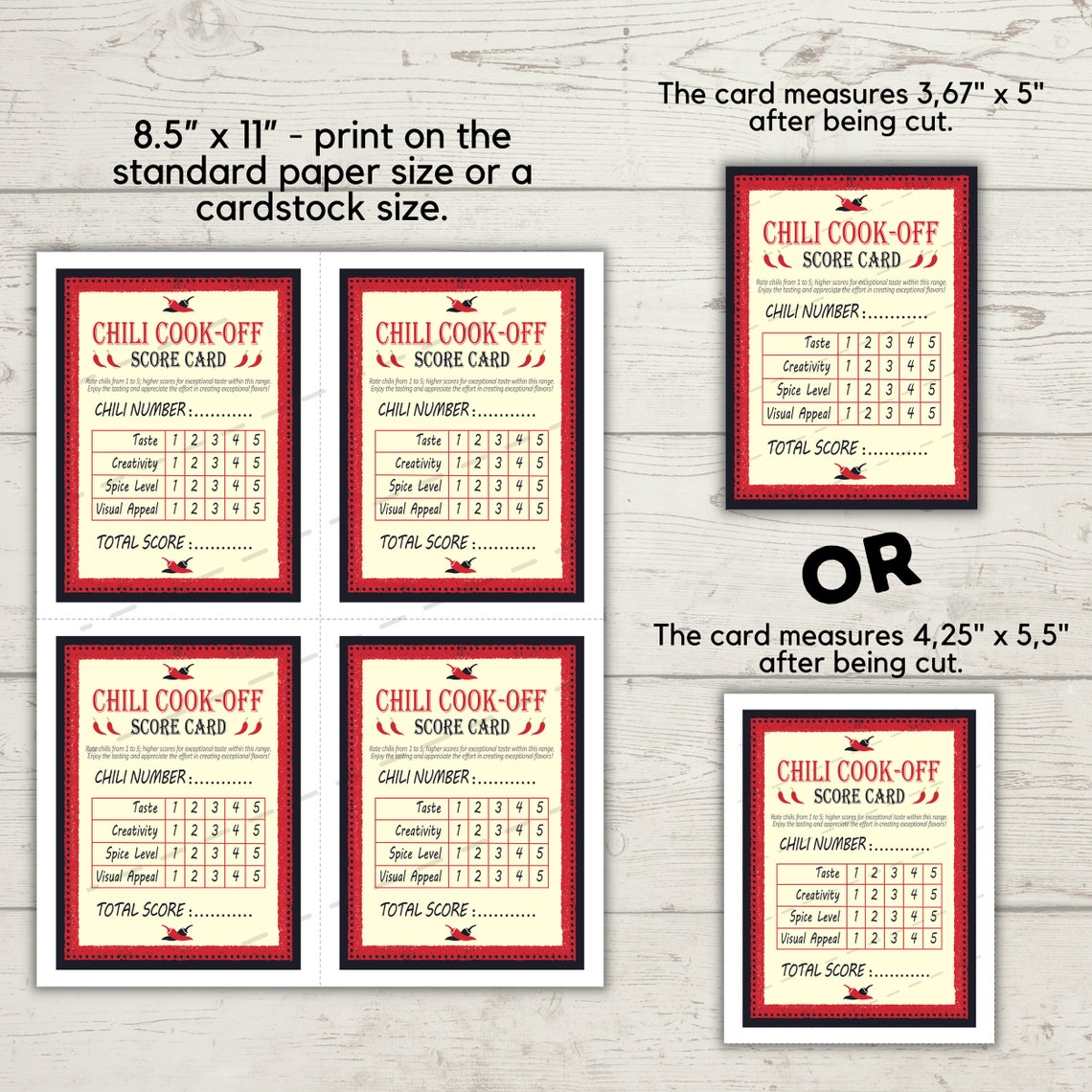 Printable Chili Cook off Score Cards, Chili Scoreboard Labels, Chili ...