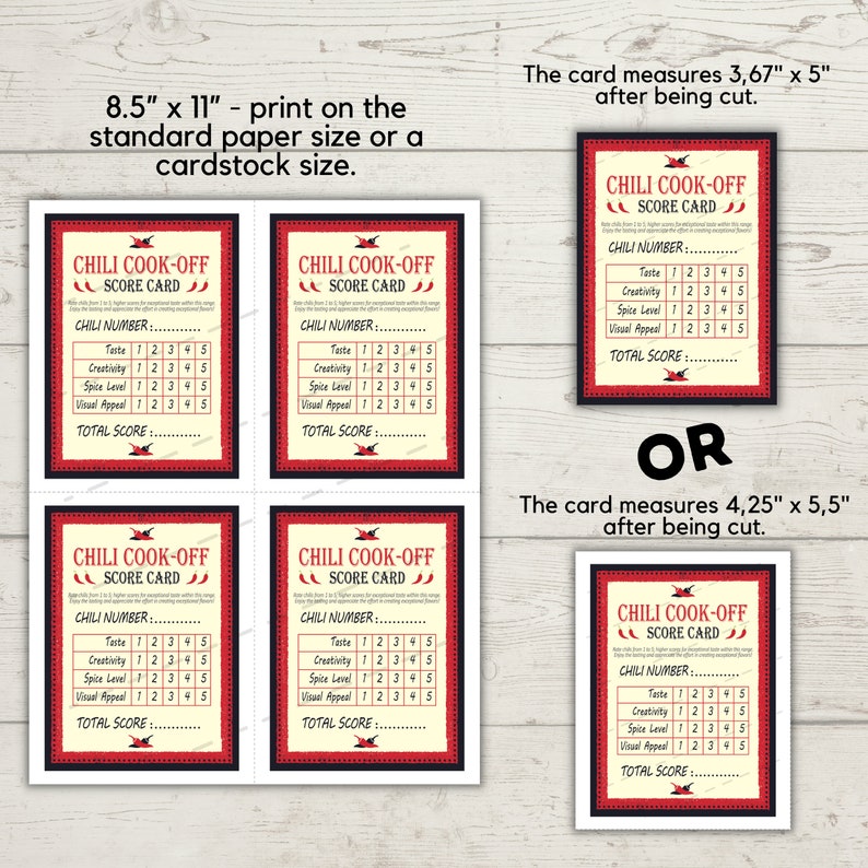Printable Chili Cook off Score Cards, Chili Scoreboard Labels, Chili ...