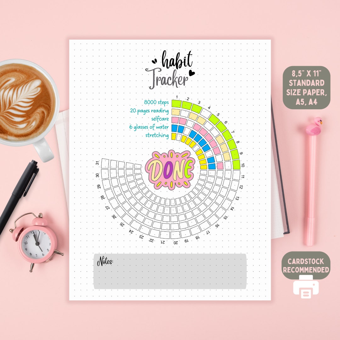 Cute Habit Tracker, Circle Habit Planner Printable Tracker, Habit ...