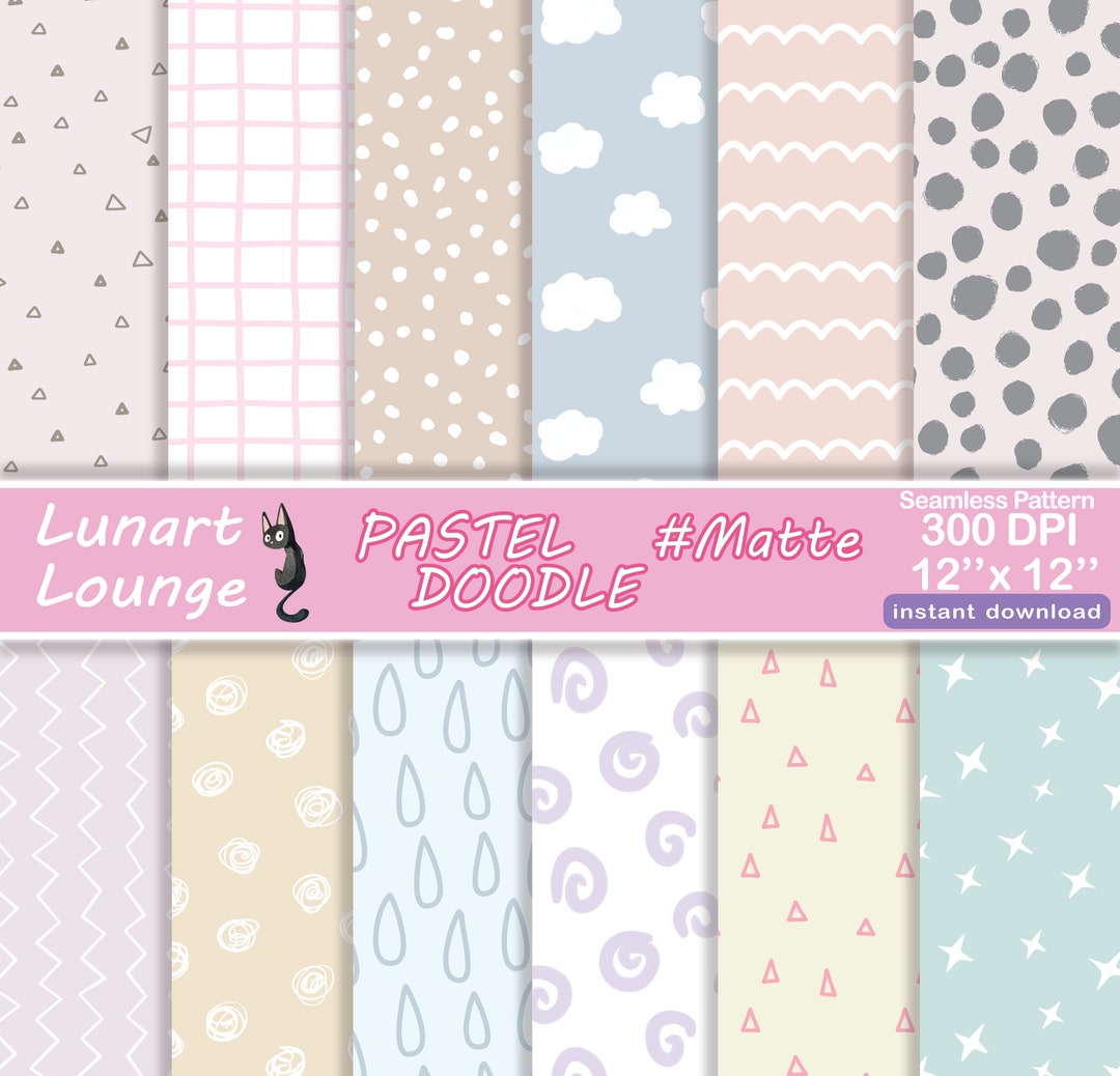 12 Matte Pastel Doodle Seamless Papers Patterns Printables, Doodle ...
